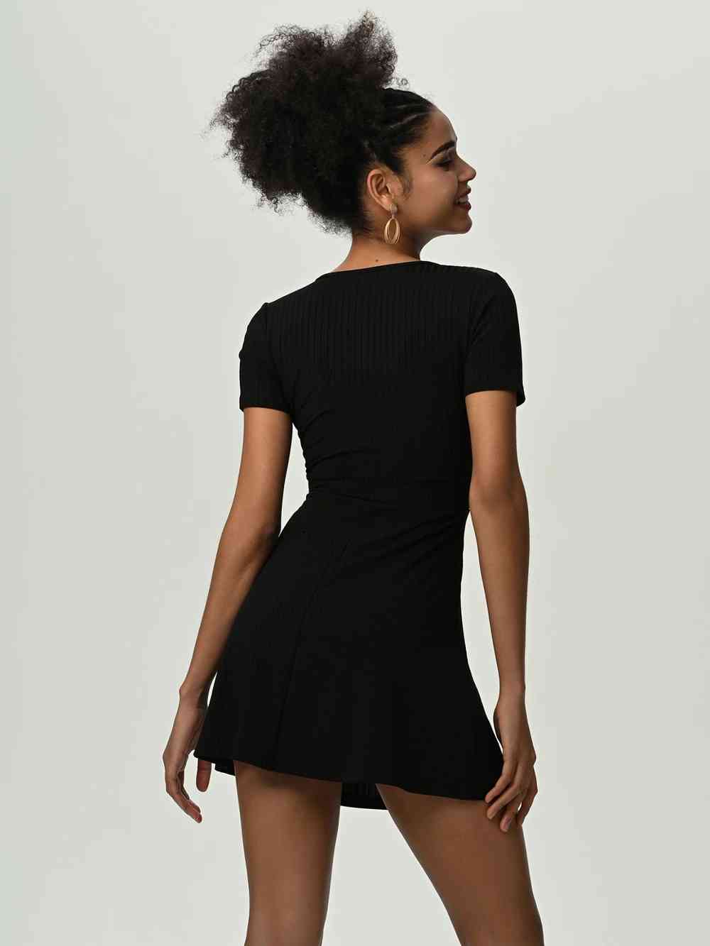 Deep V Short Sleeve Mini Dress – Ivyshape