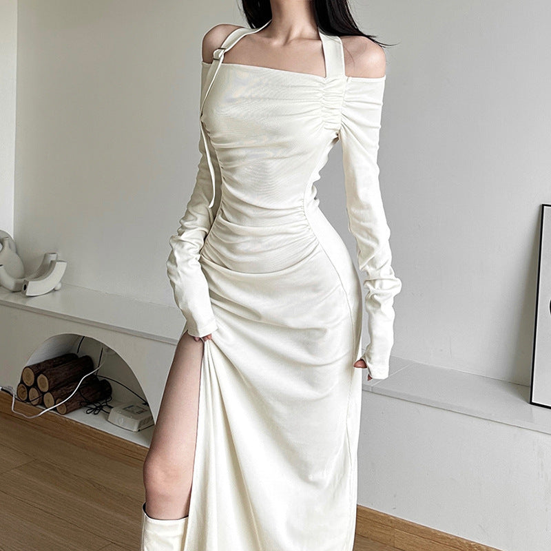 Women Elegant Max Dress with Asymmetric Shoulder Design and Sophistica ...