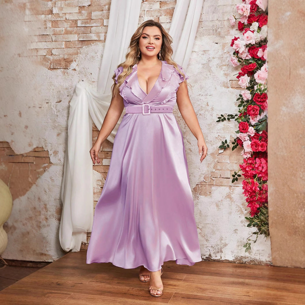 Women's Elegant Maxi Dress with Ruffle Details and Fitted Belt Ivyshap ...