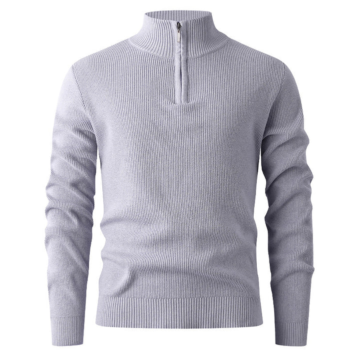 Men's knit pullover with half zipper and ribbed texture Ivyshape